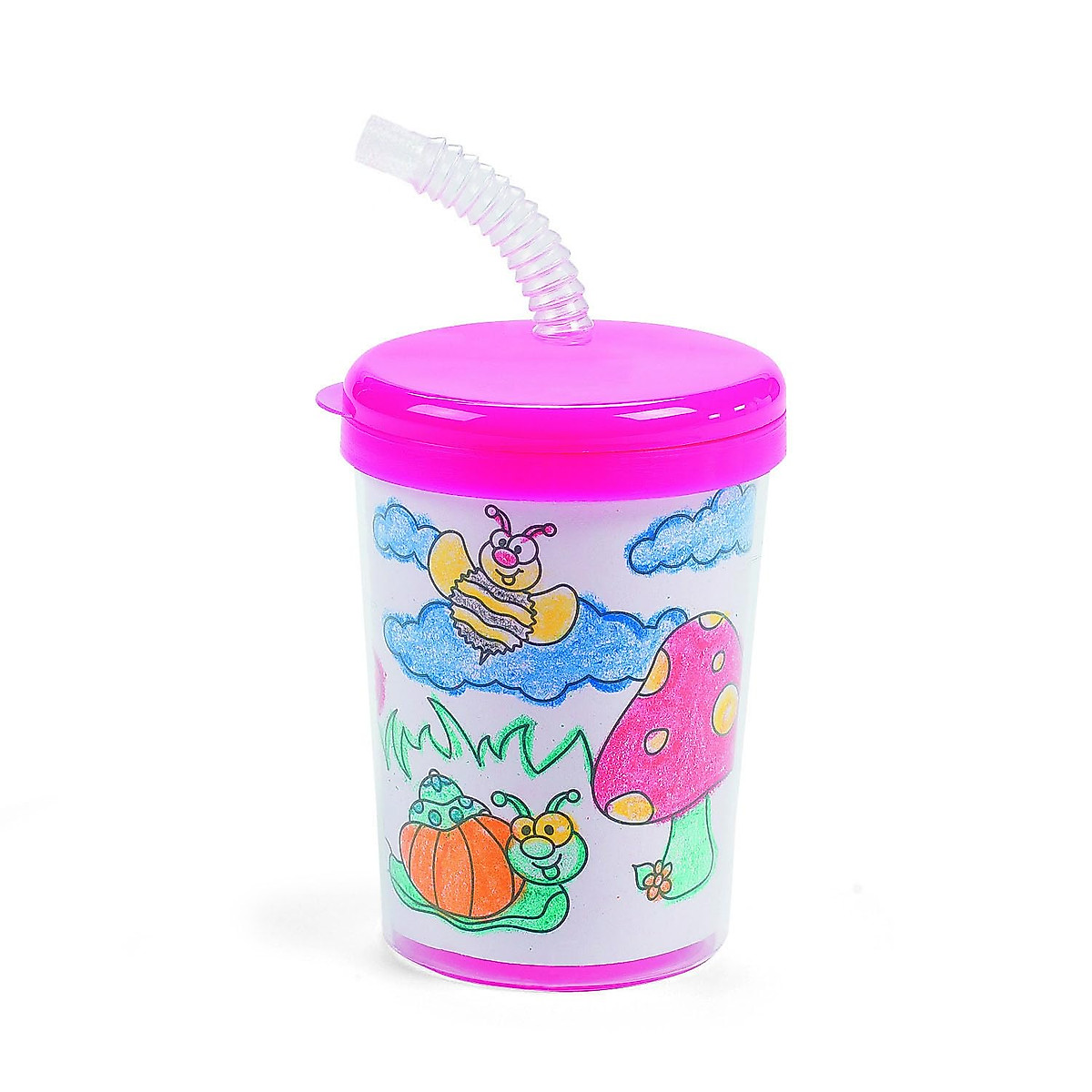 Fun Express Plastic Cups with Lids and Straws- Set of 12, BPA-Free, 8 Oz