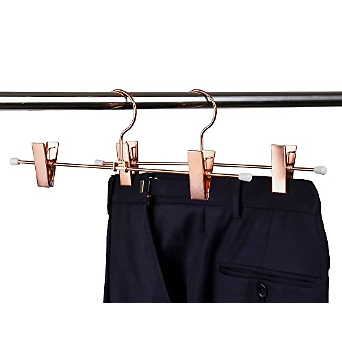 HUMIA 14 Inch Rose Copper Gold Metal Pants Skirts Hangers 12 Pack, Sturdy for Slacks Trousers with 2 Adjustable Non Slip Clips and Swivel Hook (Rose Copper, 12)