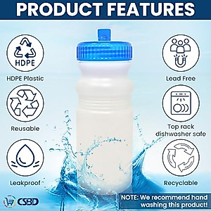 CSBD 20 oz Sports Water Bottles, 6 Pack, Reusable No BPA Plastic, Pull Top Leakproof Drink Spout, Blank DIY Customization for Business Branding, Fundraises, or Fitness Frost Bottle Trans Blue Lids