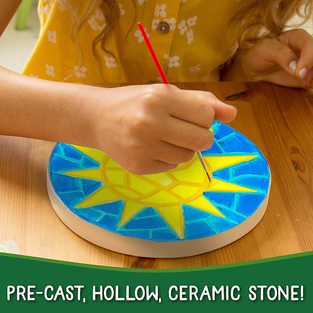 Creative Roots Mosaic Sun Stepping Stone Kit, Includes 7-Inch Ceramic Stepping Stone & 6 Vibrant Paints, DIY Garden Stone for Kids Ages 6+, Multicolor