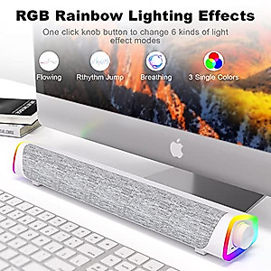 SOULION R30 Plus Bluetooth Computer Speakers for PC Desktop, 6 Modes LED Lights with All-in-one Control Button, Wired USB Powered Sound Bar, Surround Sound Portable SoundBar for Monitor Laptop Phone