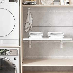 MCMACROS Wall Mounted Floating Folding Table, Drop Leaf Dining Table Small Wooden Desk for Office Home Kitchen(31.5" 23.6" (LW)), White