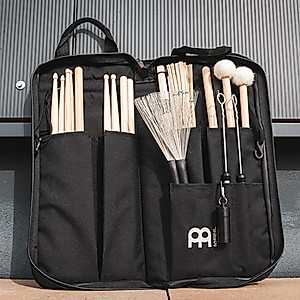 Meinl Percussion Drum Stick Bag with Extra Outside Pocket and Floor Tom Hooks – for Mallets, Brushes and Accessories, Black, Standard (MSB-1)