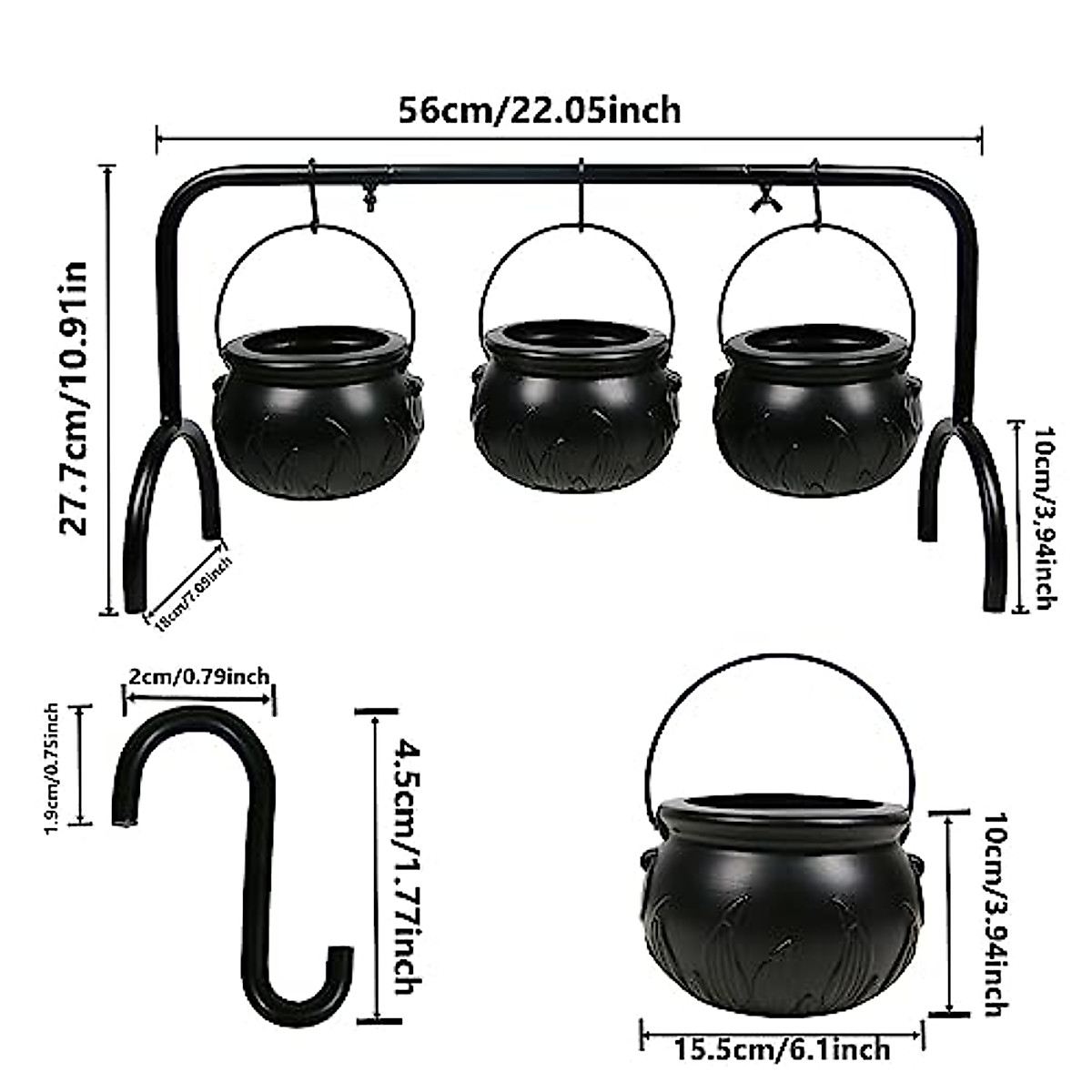 Darnassus Halloween Cauldron On Rack,Set Of 3 Witches Cauldron Serving Bowls Halloween Candy Bowl,Plastic Black Cauldron Halloween Decor Halloween Party Decoration