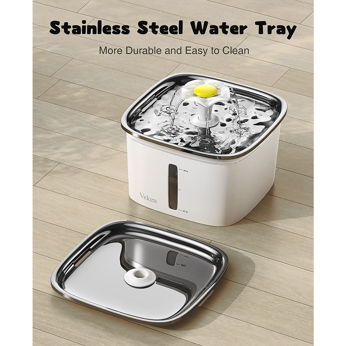 Veken 95oz/2.8L Pet Fountain & Original Design 32 Pack Replacement Filters & Sponges Set (Silver, Stainless Steel)