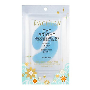 Pacifica Beauty, Eye Bright Vitamin C Spot Serum Mask, Under Eye Patches, Brightening, Moisturizing, Plumping for all Skin Types, Plant-Based, Vegan + Cruelty Free, Blue, 1 Count
