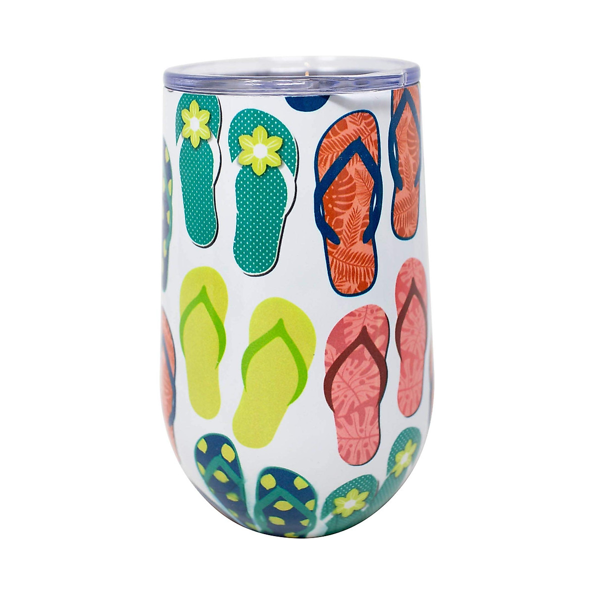 Boston Warehouse Stainless Steel 16 ounce Insulated Stemless Wine Cup, Flip Flops
