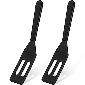 Mini Brownie Serving Spatula Flexible Nonstick Silicone Serve Turner Heat-Resistant Cookie Spatula Slotted Spatula for Flip Egg in Small Frying Pan Cookie Batter Lemon Square (Black, 2)