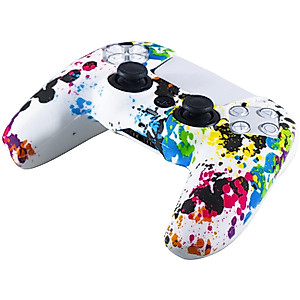 YoRHa Grip Texture Silicone Skin for PS5 Controller x 2(Graffiti) with Pro Thumb Grips x 8