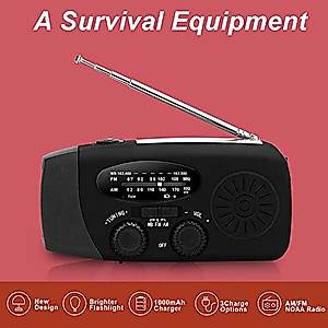 Upgraded Emergency Solar Weather Radio Hurricane Supplies Earthquake Kit Hand Crank Self Powered AM/FM/WB NOAA Wind up Survival Radios LED Flashlight 1000mAh Power Bank for iPhone Smart Phone