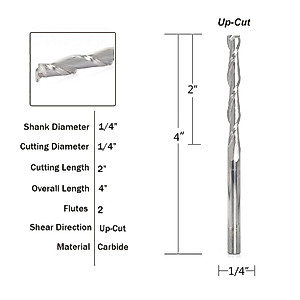 Sinoprotools Spiral Router Bits Up-Cut 1/4" Shank, 1/4" Dia, 2" Cutting Height, 4 Inch Extra Long CNC Router Bit, Solid Carbide CNC Bits End Mill, for Wood Cut, Carving
