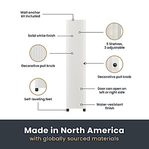 SystemBuild Evolution Kendall Fluted 16" Wide 1 Door Storage Cabinet, White