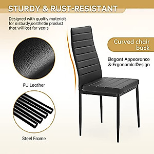 Vnewone Dining Table Set for 4,Kitchen Table and Chairs with Glass Tabletop and Heavy Metal Frame Chairs,Modern Home Furniture Suitable for Small Space Black