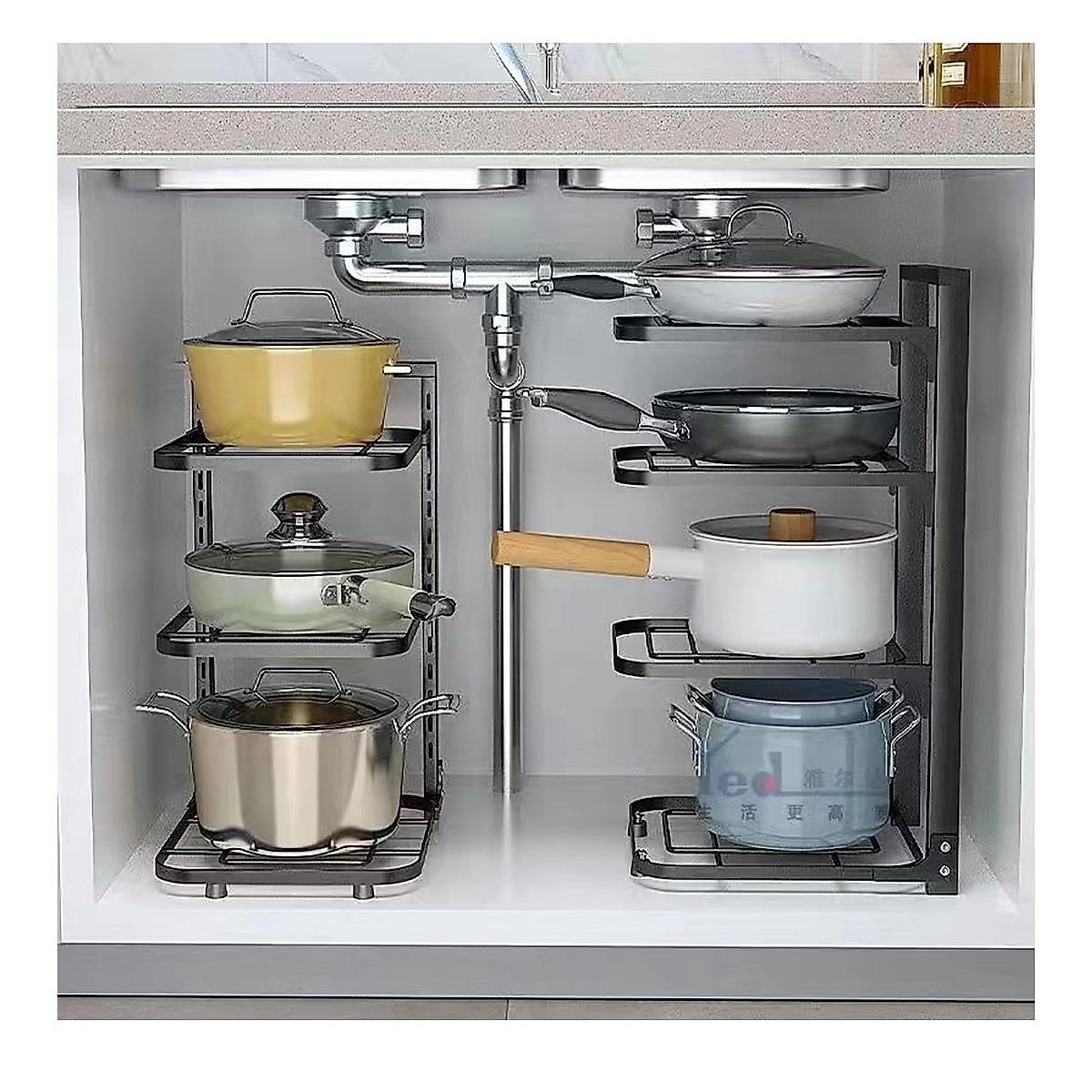 Pot and Pan Organizer for under Cabinet Baking Pan Organizer Rack Pot Rack Pot Organizer Pot and Pan Rack Pan Storage Pot Lid Pan Holder under Sink For Kitchen Organization (3 Tier)