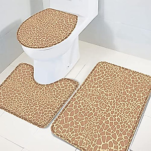 Apular Fashion 3 Piece Bath Rugs Set Yellow Giraffe Skin Illustration Non Slip Ultra Soft Bathroom Accessories Mats, U Shape Mat and Toilet Lid Cover Mat Bath Mats