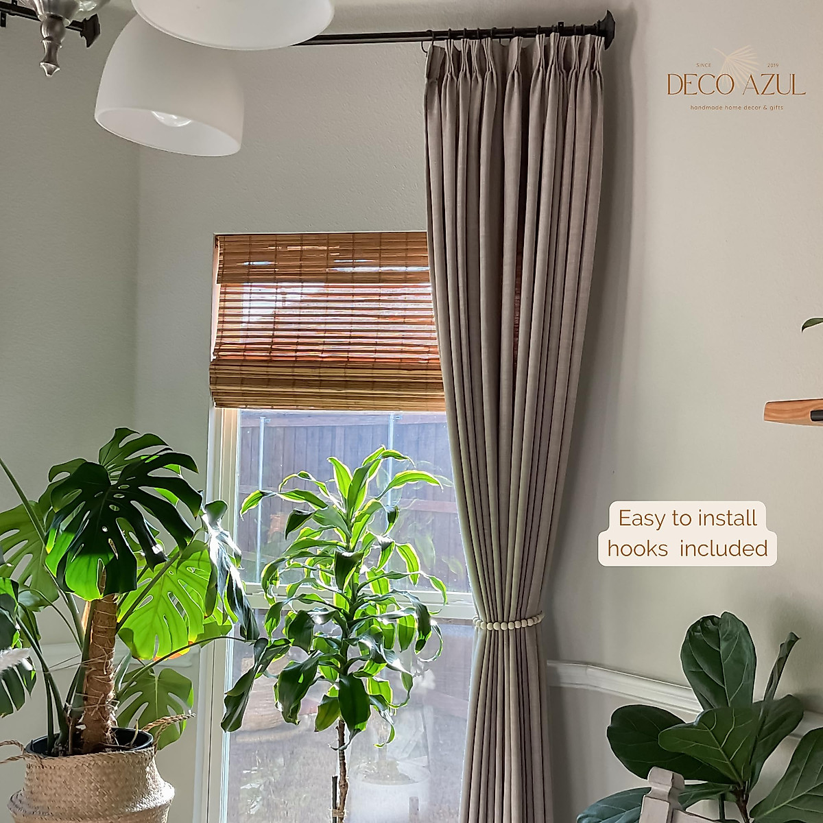 Deco Azul Curtain tiebacks - Curtain Hooks for Drapes - Boho Curtain tie Backs - Natural Wood Bead Curtain Ties - Curtain Holdbacks - Drappery Tiebacks - Curtain Holders - Set of 2