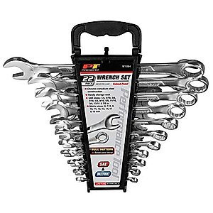 Performance Tool W1084 22pc Combination Wrenches Set (Metric and Standard Sizes) With Organizer Rack