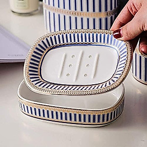 DVTEL Ceramic Washing Set, Bathroom, Four-Piece Set, Couple's Home Bathroom, Toothbrush Cup Set (Color : Blue, Size : 6 Piece Set)