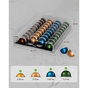 Storage Drawer for Nespresso Vertuo Coffee Pod Holder for Counter Acrylic Coffee Capsule Organizer - 40 Pods