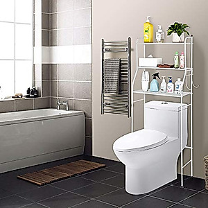 Flandre Over The Toilet Rack 3 Shelf Bathroom Space Saver Storage Organizer Corner Stand Bathroom Cabinet Tower Shelf 22.5" W x 9.8" D x 59.5" H (White)