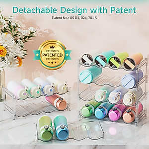 PouHenier.jh 4 Tier Large Water Bottle Rack Organizer for Cabinet, Stackable Tumbler Storage Organization Holder with 2 Hooks for Kitchen Countertop and Refrigerator, Compatible with 40 oz (Hold 16)