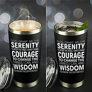 JENVIO Serenity Prayer Gifts | Stainless Steel Travel Tumbler Mug w/Lid and 2 Straws | Courage Wisdom Unique Coffee Sober AA Sobriety Gifts for Recovery Alcoholics Anonymous Valentine's Day
