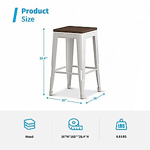 Mjkone 26.4'' Square Metal Bar Stool,Indoor Outdoor Stackable Barstools,Modern Industrial Top Bar Stools Set of 2(White)