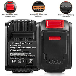 ARyee 6000mAh Battery Replacement for Dewalt 20 Volt MAX Lithium Ion Battery DCB205 DCB200 DCB206 DCB206-2 DCB204 DCB204BT-2 DCB203 DCB201 with LED Indicator (1)