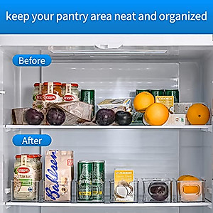 Set Of 6 Plastic Refrigerator Organizer Bins, Clear Stackable Food Storage Bins For Fridge, Freezer, Kitchen Cabinet, Pantry Organization, BPA Free Fridge Organizer
