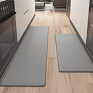 Color G Kitchen Rugs Set 2 Piece Kitchen Runner, Floor Mat, Cushioned Anti Fatigue Non Skid Waterproof Comfort Standing Kitchen Rug, 17"x29"+17"x59", Grey