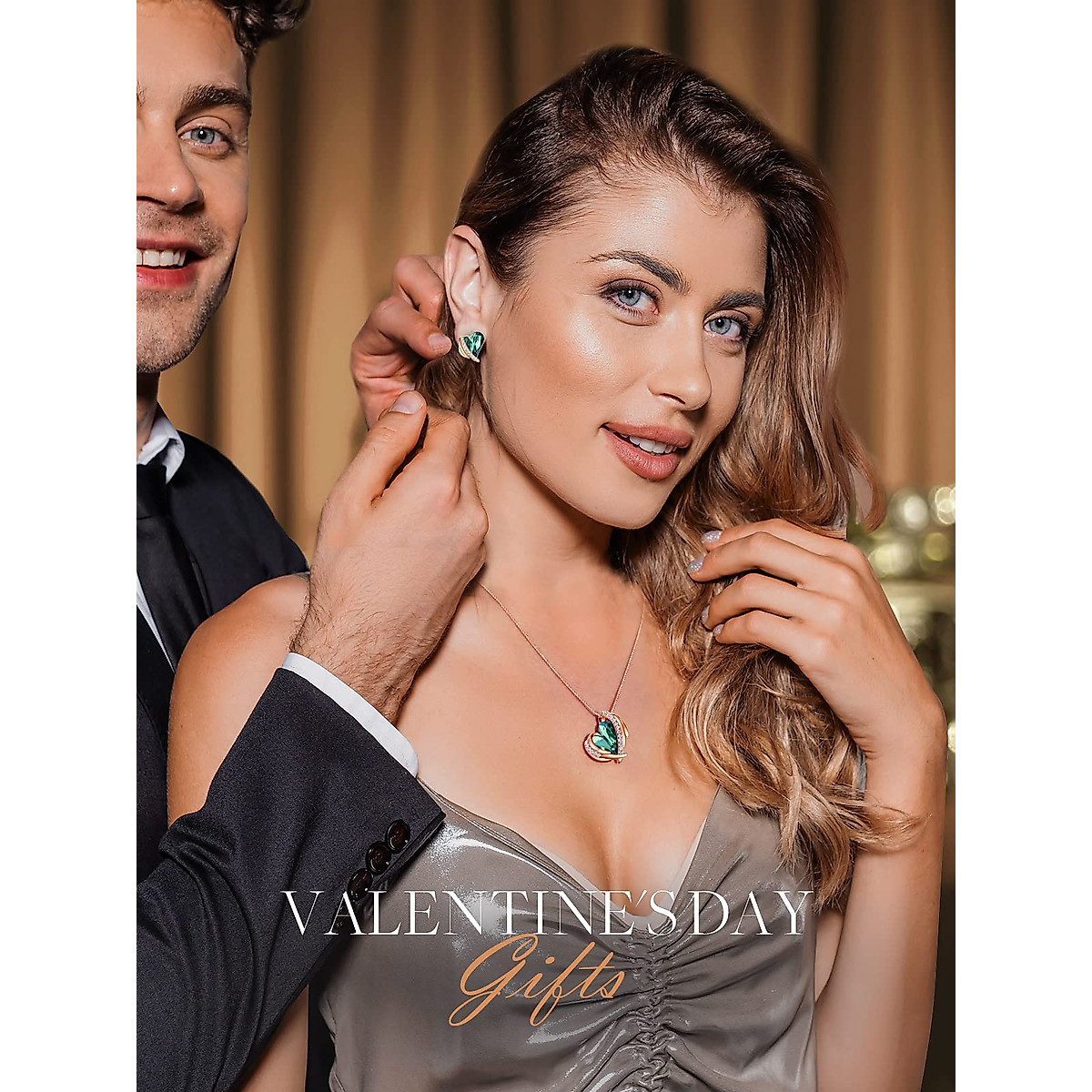 CDE Pink Angel Rose Gold Jewelry Set Mother’s Day Gift Women Heart Pendant Necklaces and Stud Earrings Sets Birthday Best friend Mom Gift for Mother