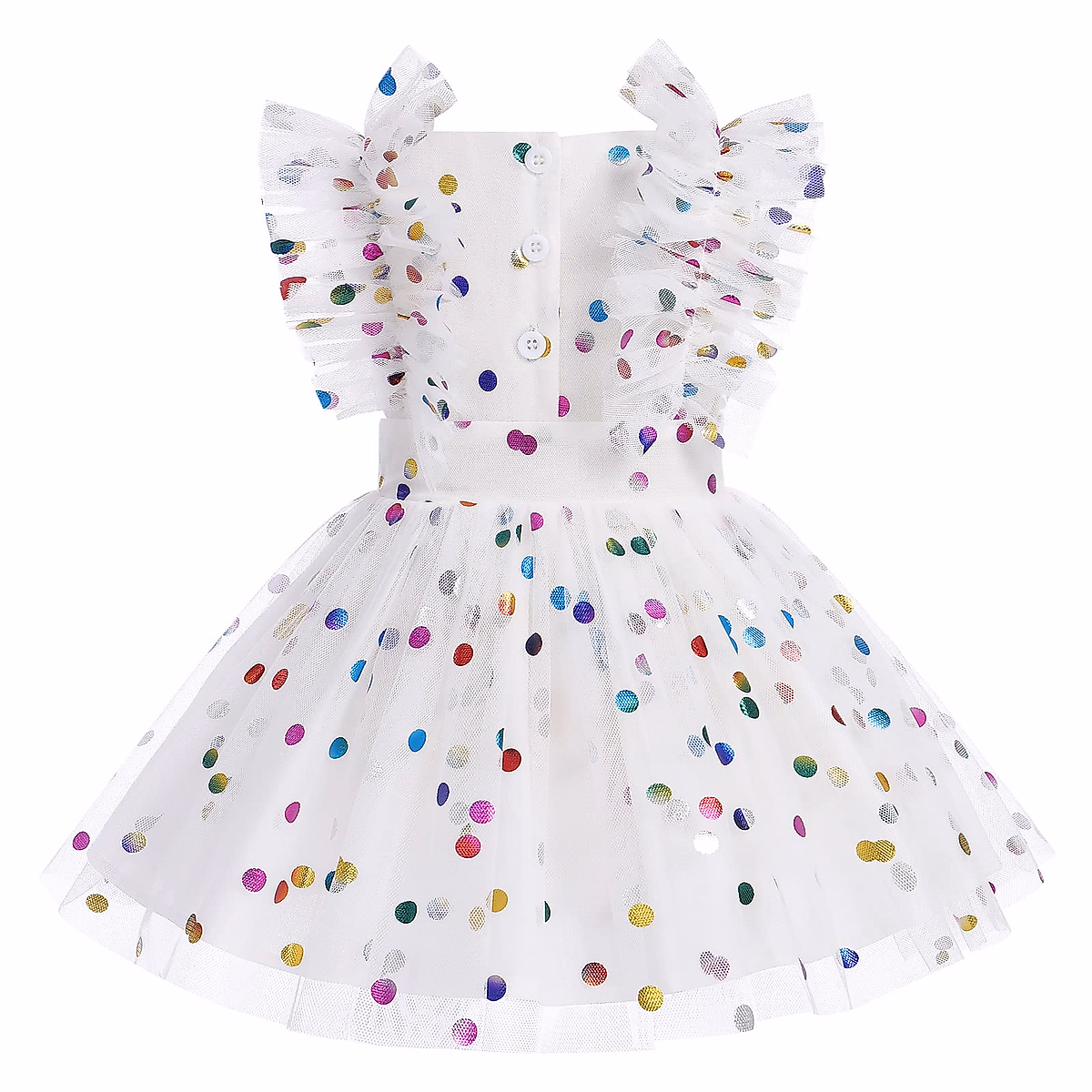 Flower Girls Sequin Colorful Polka Dot Tutu Dress for Infant Baby Baptism Christening Gown Toddler Little Princess Pageant Wedding Birthday Party Tulle Romper Dresses White + Rainbow Dots 12-18 Months