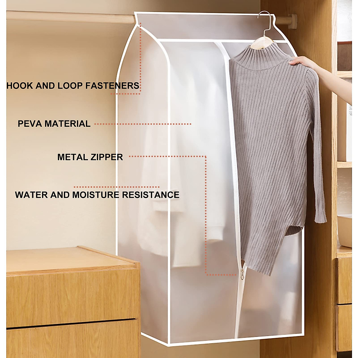 43'' Extra Large Clear Hanging Garment Bags for Closet Storage Bottom Enclosed Garment Rack Cover Sealed Wardrobe Clothes Protector for Coats, Suits, Dresses (Rack not Included), 2 Packs