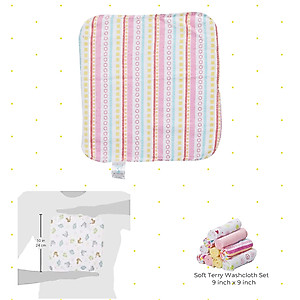 Spasilk Washcloth Wipes Set for Newborn Boys and Girls, Soft Terry Washcloth Set, Pack of 10, Pink Lines