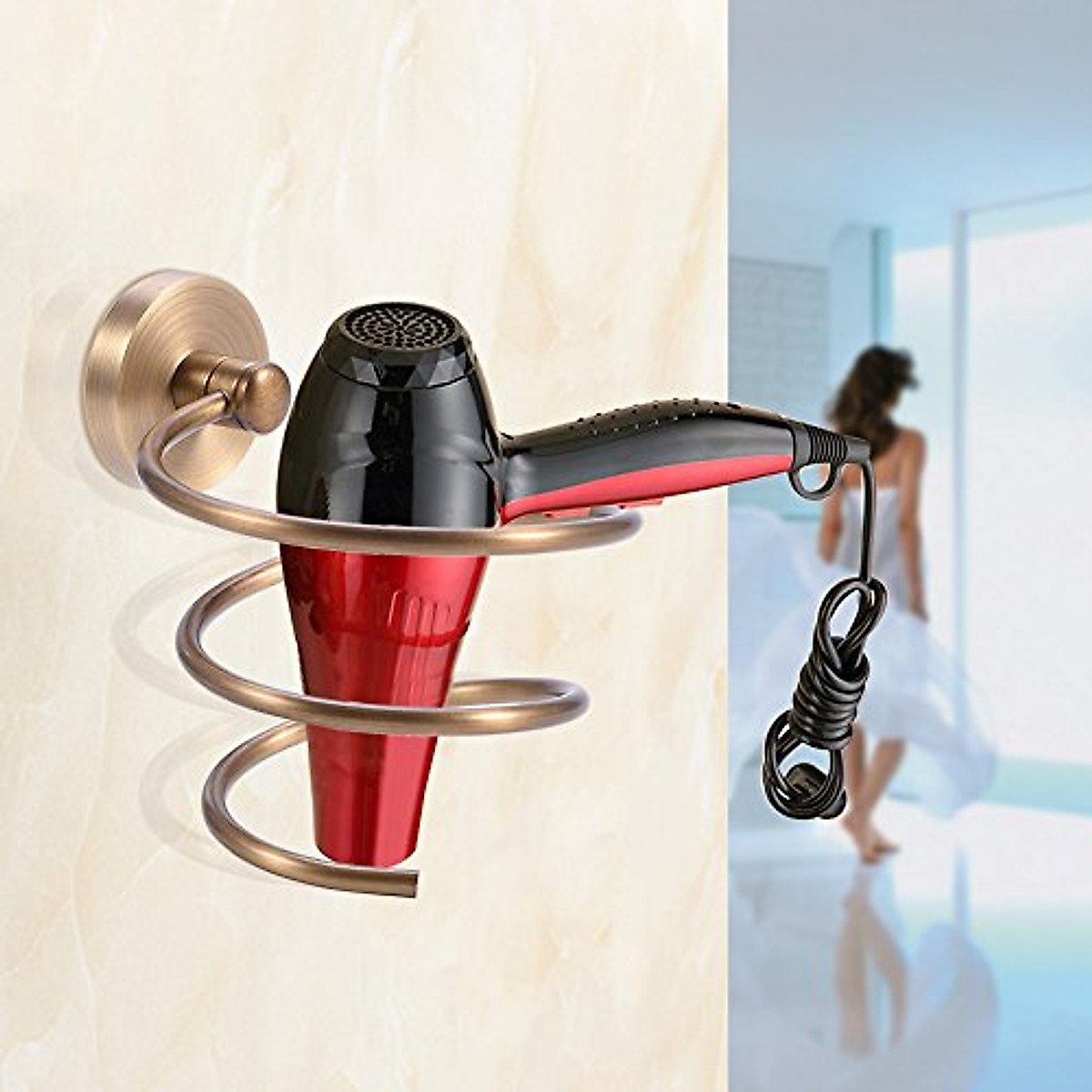 Weojeviy Hair Dryer Holder, Brass Wall Mount Blow Dryer Holder, Antique Hair Dryer Shelf Wall Mount Solid Brass Storage Rack Bathroom Organizer Shelf, Hidden Installation