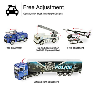 Joyfia 10 in 1 Police Toys, Die-cast Police Patrol Rescue Truck, Mini Police Vehicles in Carrier Car Toy Playset for 3+ Years Old Kids Boys Girls