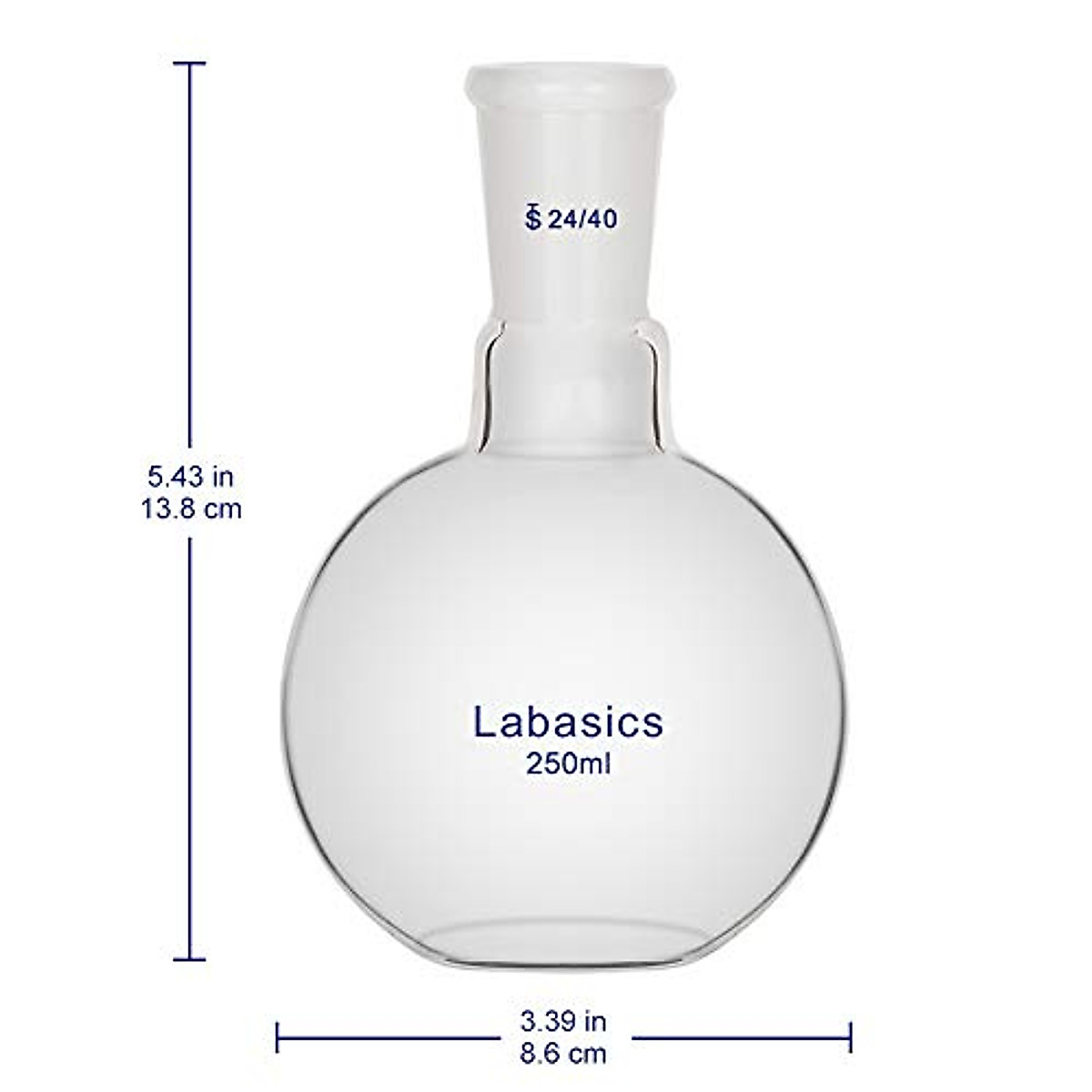Labasics Glass 250ml Single Neck Flat Bottom Boiling Flask, with 24/40 Standard Taper Outer Joint, 250ml
