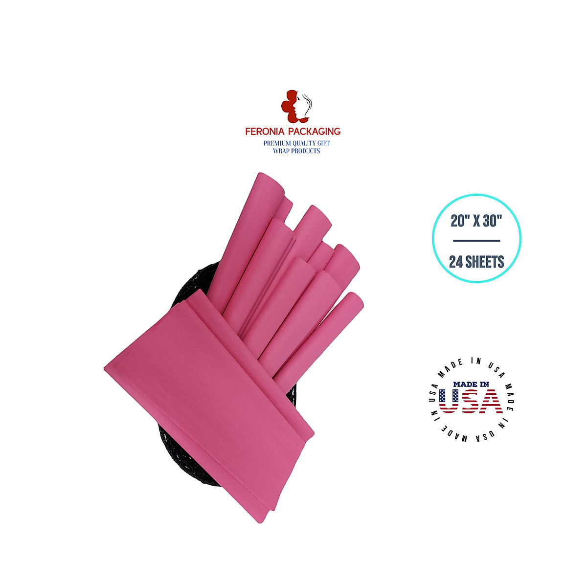 Hot Pink Tissue Paper Squares, Bulk 24 Sheets, Premium Gift Wrap and Art Supplies for Birthdays, Holidays, or Presents by Feronia packaging, Large 20 Inch x 30 Inch