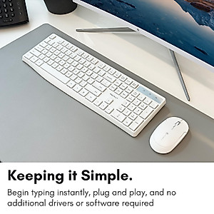 Macally Wireless Keyboard, 2.4G Wireless White Keyboard - Ergonomic Full Size Computer Keyboard with Numeric Keypad for Laptop, Desktop, Surface, Chromebook, Notebook