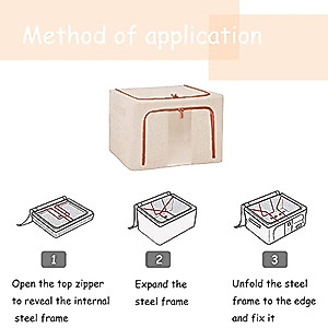 selfrieden Clothes Storage Bins, 66L [4 Pack ] Foldable Oxford Cloth Steel Frame Organizers Bag with Large Clear Window & Reinforced Handles Carry Handles for Clothing, Comforter, Blanket Storage Bedding (66L, Beige)