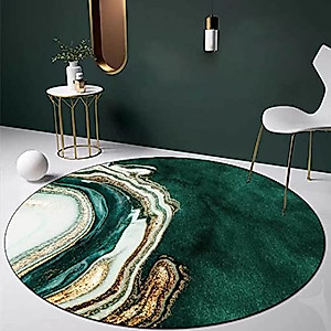 Emerald Green Marble Round Area Rug for Bedroom Living Room Carpets Modern Abstract Throw Rugs Soft Washable Round Floor Mats,Diameter 3 ft