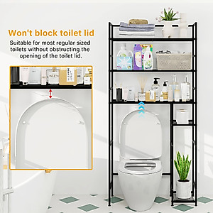 MallBoo Over The Toilet Storage, 5 Tier Bathroom Organizer Shelf, 31.5''W Toilet Rack with Adjustable Feet, Bathroom Rack for Restroom, Laundry, Balcony（Black）