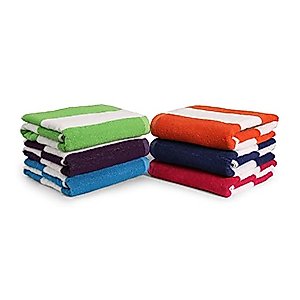BolBom's, 6 Piece Beach Towel,100% Cotton Cabana Stripe Beach Towel,Oversize 30" x60” Quick Dry High Absorbent Towel for Beach,Travel,Swim,Pool,Yoga, Hotel,Parties,Guests & Perfect for Daily Use