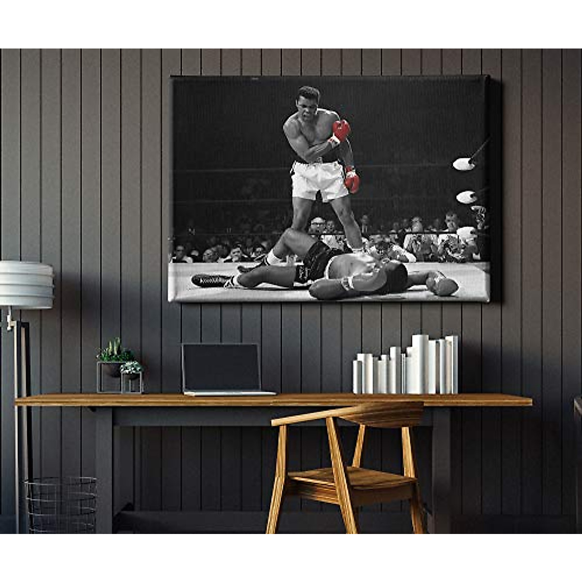 Sonny Liston vs Muhammad Ali Canvas Wall Art Print Knockout Black and White and Red Wall Art Home Decor (24in x 36in Gallery Wrapped)
