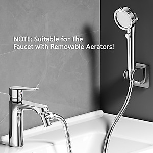 HEROBAI Sink Hose Sprayer Attachment for Faucet, 3 Mode Shower Head Attaches to Tub Faucet with 5 Adapters, High Pressure Shower Head for Bathtub, Handheld Showerhead with Filter (Chrome)