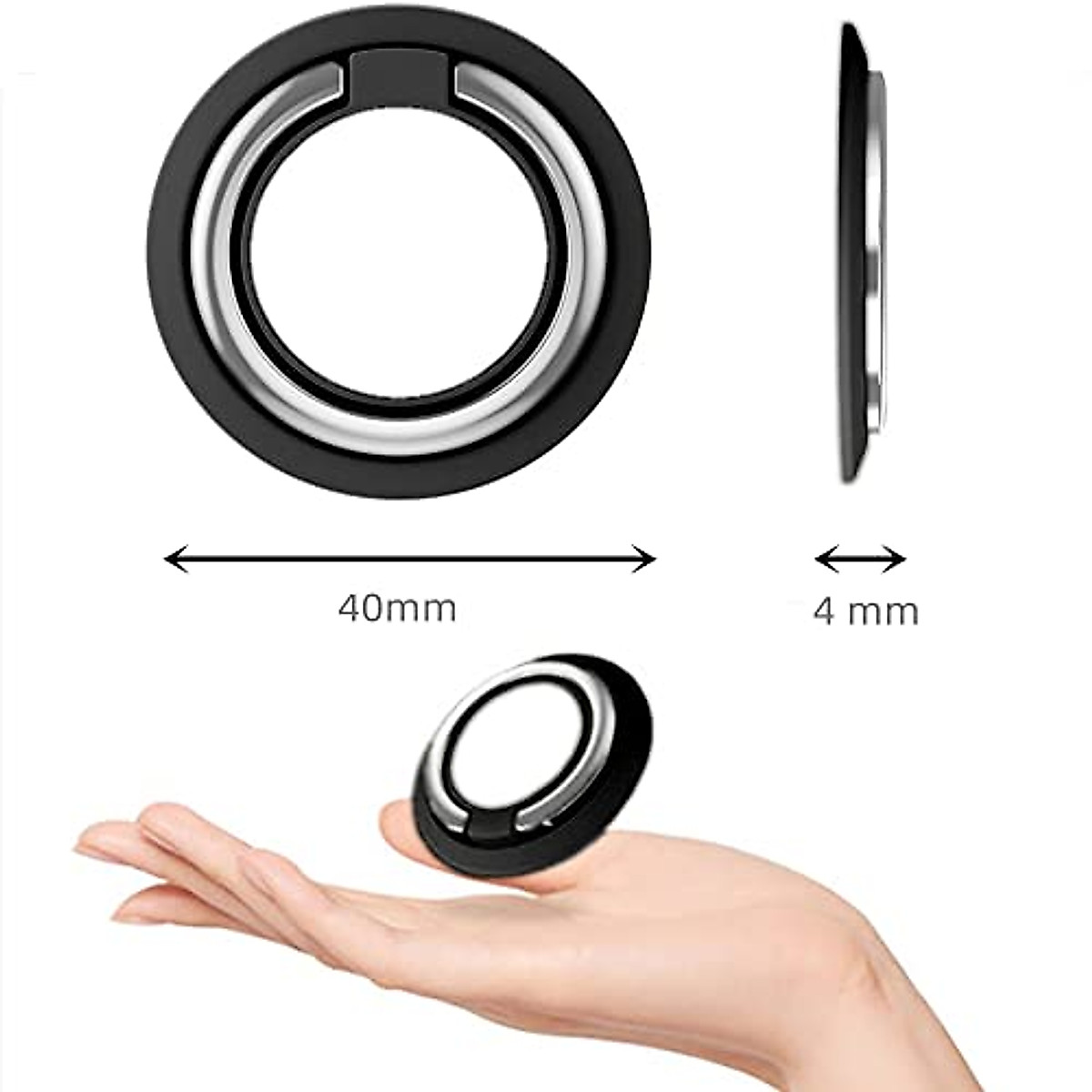 Cell Phone Ring Holder 360° Rotation Phone Ring Holder Sturdy and Sleek Loop Finger Ring Kickstand Suitable for All Phones (Black)