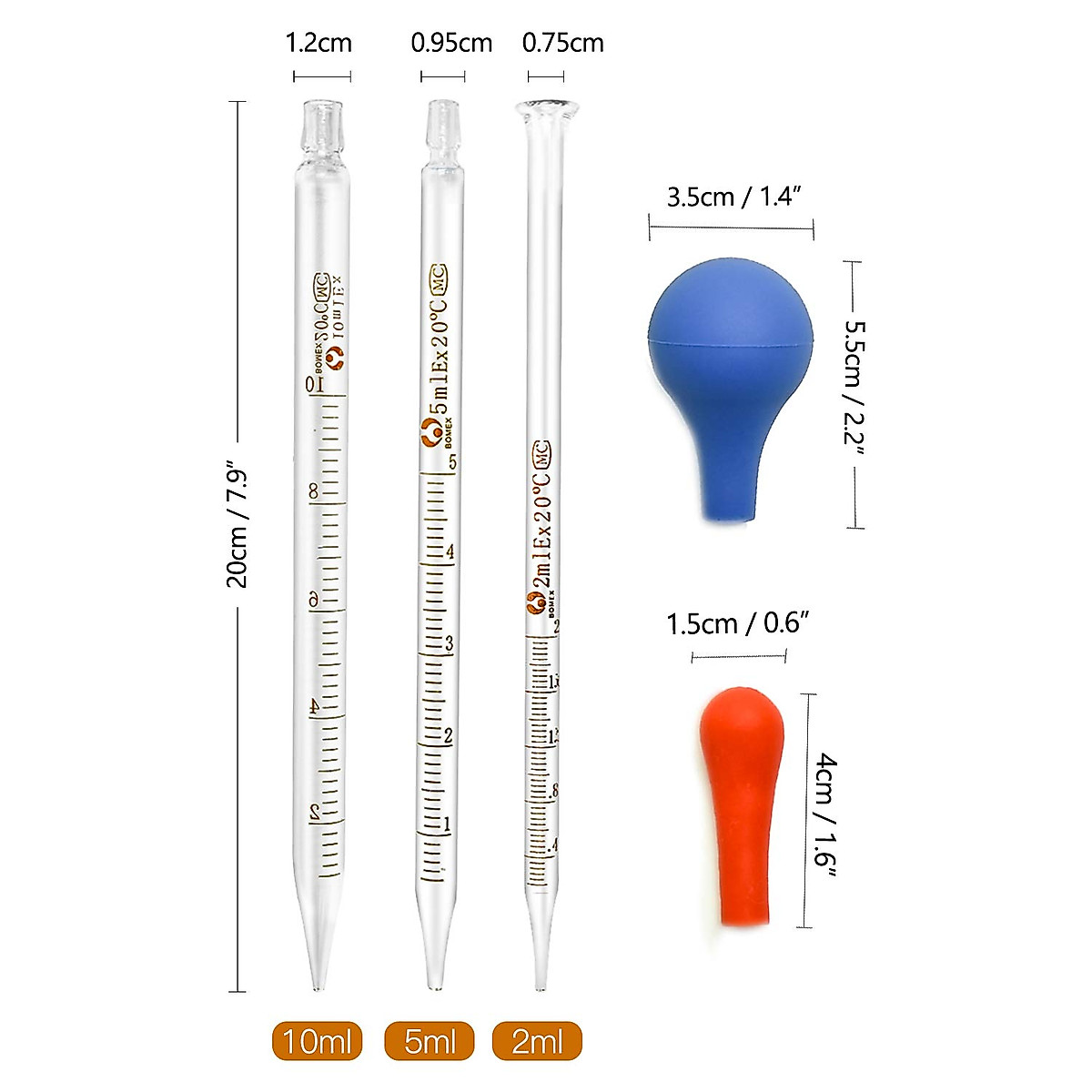 Glass Pipette, 3 Pieces 10ML 5ML 2ML Glass Graduated Pipettes Transfer Dropper for Liquid Essential Oil