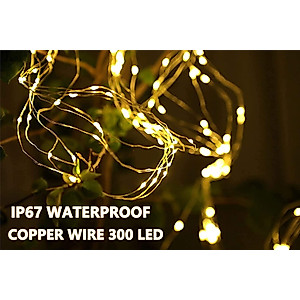 BIGKJYBC 300 LED Upgraded Solar Fairy Watering Can Lights, Remote Control Solar String Lights Outdoor Waterproof Firefly Bunch Lights, Fairy Lights for Vines Garden Wedding Tents Decor(Warm White)