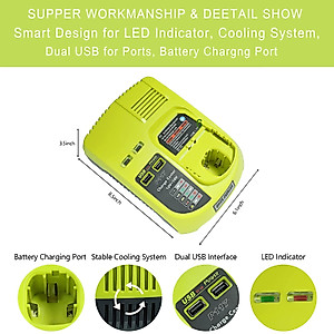 VANTTECH 2Pack P102 18V 3.0Ah Lithium Replacement Battery & P117 3A Fast Charger Compatible for Ryobi 18V Battery P103 P104 P105 P107 P108 P109 Compatible with Ryobi 18Volt Plus Power Cordless Tools