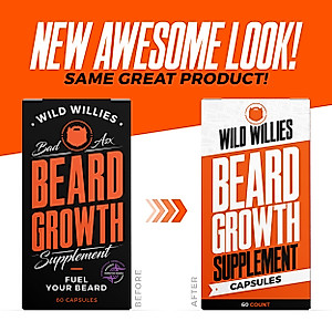 Wild Willies Beard Growth Vitamins Supplement Beard Growth Pills for Fuller & Thicker Beard, Formulated with Biositol Complex & 19 Hair Grooming Nutrients - 60 Capsules
